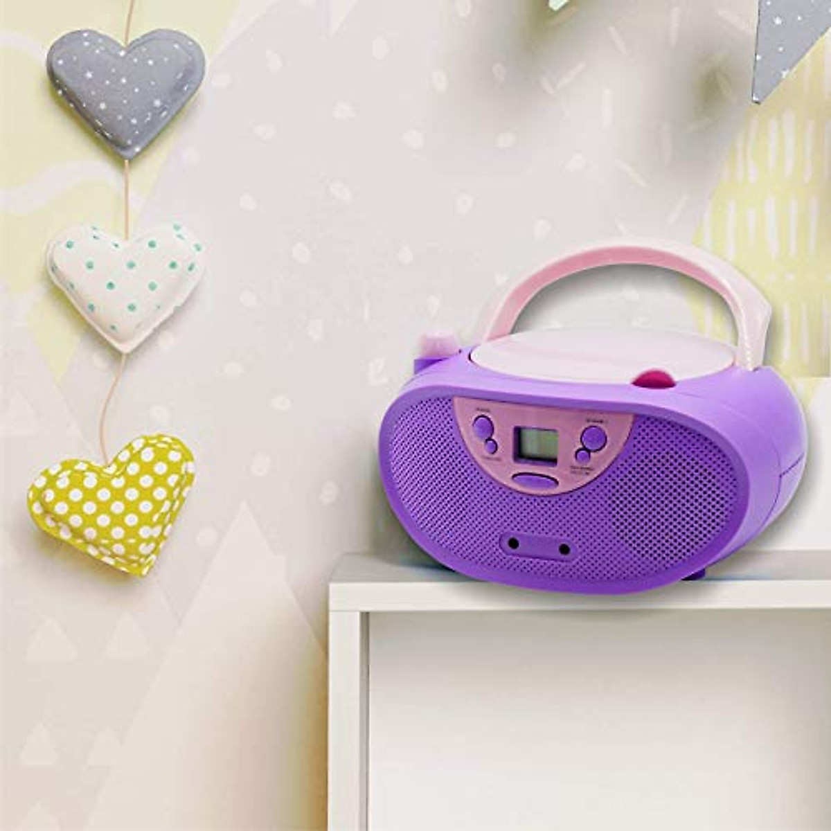 hPlay Gummy GC04 Portable CD Player Boombox with Digital Tunning AM FM Stereo Radio Kids CD Player LCD Display, Aux-Port Supported AC or Battery Powered - Pastel Violet