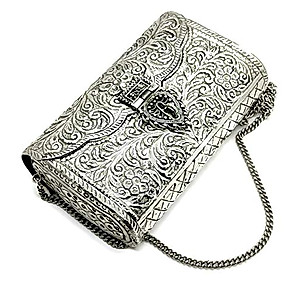 Brass Metal Bag Purse Vintage Style Brass Purse antique clutch Ethnic clutch Handmade Women metal clutch Bag (Silver)