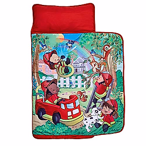 Baby Titi - Toddler Nap Mat with Removable Pillow, Carrying Handle and Strap Closure, Rollup Design, Soft Microfiber for Preschool, Daycare, Travel Sleeping Bag - Ages 2-4 Years (Firefighters)