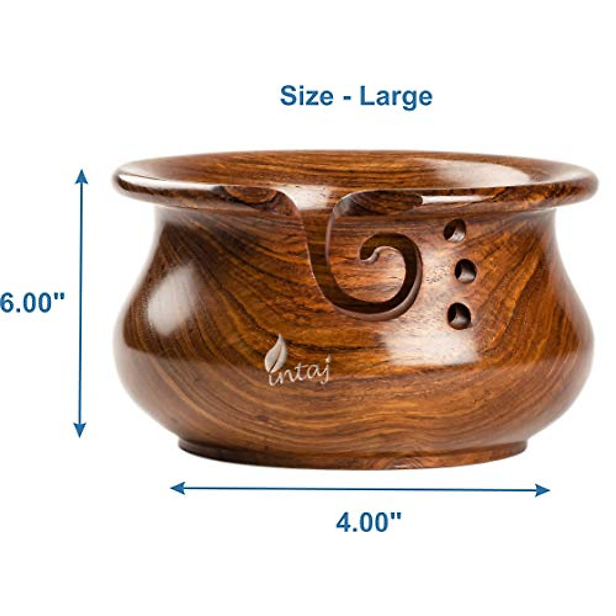 INTAJ Rosewood Yarn Bowl - Yarn Knitting Bowl Handcrafted - Christmas Gift - Wooden Yarn Bowl for Knitting and Crocheting (Turned Rosewood, 6x4")