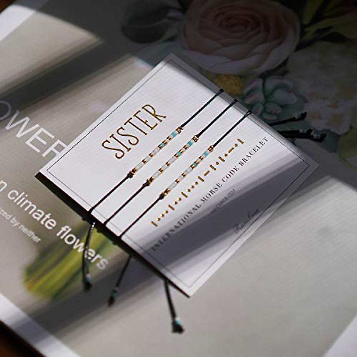 RareLove 3 Pieces Sisters Morse Code Bracelet Friendship Birthday Best Friends Gift For 3 Women Blue White Tiny Pony Seed Beads Black String Bracelets