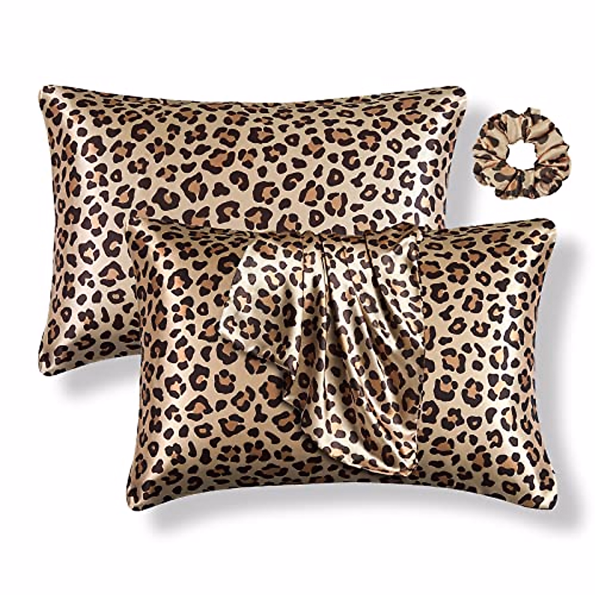 2 Pack Satin Pillowcase for Hair and Skin, Leopard Print with Envelope Closure, Satin Silk Pillow Cases 20x36 inches/King Size