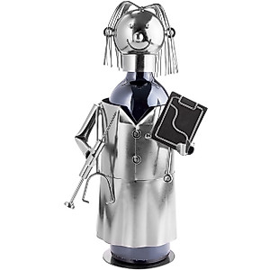 BRUBAKER Wine Bottle Holder Female Doctor - Metal Sculpture Bottle Stand - 7.9 inches - Wine Gift for Patients Female Specialist Medical Students for Study - with Greeting Card