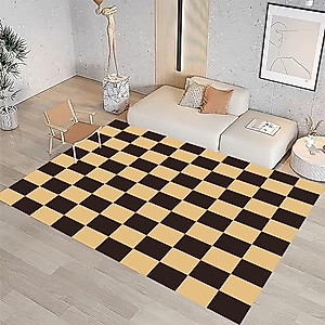 Vector Chess Field in Black Beige Area Rugs for Living Room 2x4ft/24x48in/60x120cm, Living Room Bedroom Area Rug Fluffy Plush High Pile Carpet