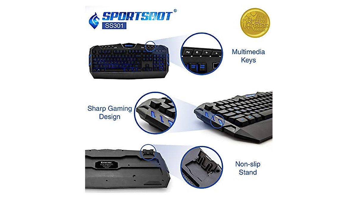 SportsBot SS301 Blue LED Gaming Over-Ear Headset Headphone, Keyboard & Mouse Combo Set w/ 40mm ...