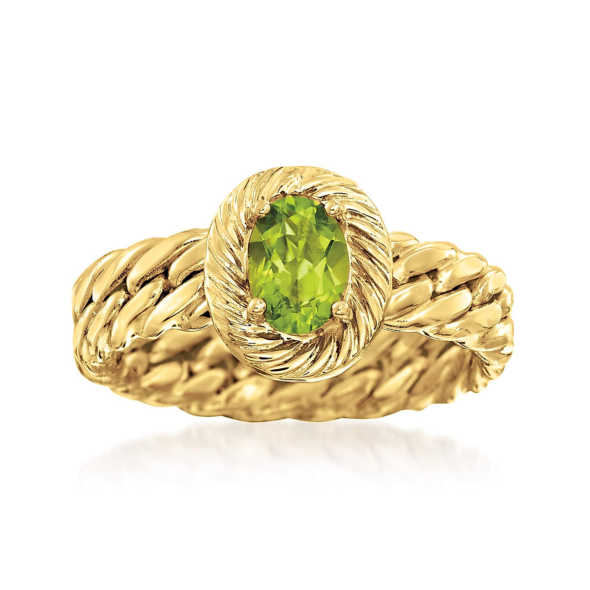 Ross-Simons 0.70 Carat Peridot Curb-Link Style Ring in 14kt Yellow Gold. Size 8