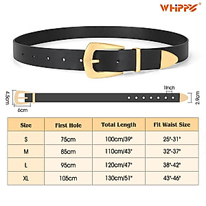 WHIPPY Women Leather Belt for Jeans Pants Dresses Fashion Ladies Western Leather Belt with Solid Gold Buckle S Black