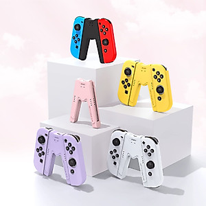 JINGDU Switch Joy-Con Charging Grip Compatible with Nintendo Switch & OLED Model, Play While Charging, Portable V-Shaped Switch Joy-Con Controller Charger with Indicators, Pink