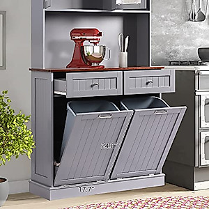 LOUVIXA Kitchen Pantry Storage Cabinet, Microwave Cabinet with Tilt Out Trash Cabinet, Freestanding Kitchen Hutch,Tall Pantry Cabinet Cupboard (Grey)