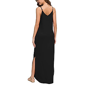 GRECERELLE Women's Summer Casual Loose Dress Beach Cover Up Long Cami Maxi Dress with Pocket Black-X-Large