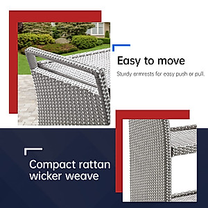 PayLessHere Outdoor PE Wicker Side Table Patio Coffee Table, Wicker Rattan Porch Coffee Table with Storage Shelf, Aluminum Frame, Gray