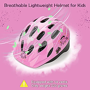 KAMUGO Kids Bike Helmets, Toddle Helmet for Ages 2-7 Boys Girls, Adjustable Multi-Sport Skating Scooter Bicycle Helmet with Cartoon Designs