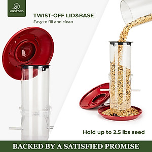 Kingsyard Tube Wild Bird Feeders for Outside Hanging, Finch Feeder with Metal Weatherproof Roof and Round Feeding Tray, 2.5 lbs Seed Capacity (Red)
