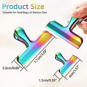 BENBO 8 Packs Stainless Steel Bag Clips, Heavy Duty Metal Bag Clips Food Clip Strong Snack Clips Tightly Seals Chip Coffee Bread Cereal Bags Clips for Home Kitchen Office Camping, 2 Sizes (Colorful)