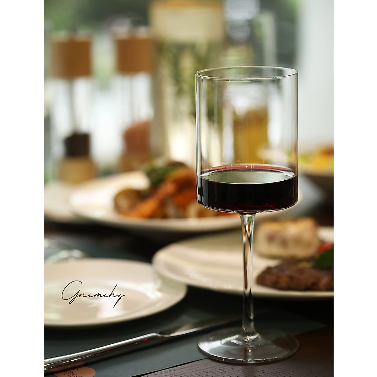 Gnimihz Wine Glasses Set of 4-16oz Cylindrical Red White Wine Glass, Made from Lead-Free Premium Crystal, Great Gift for Wedding, Anniversary, Christmas, Birthday, 9’’ Tall, Clear