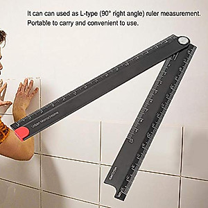 Folding Ruler, Aluminum Alloy Ruler 0-300mm Measurement Range Simple Angle Measurement Ruler 90°Folding Metal Stationery Ruler for Artists, Construction Workers, Designers, Carpenters