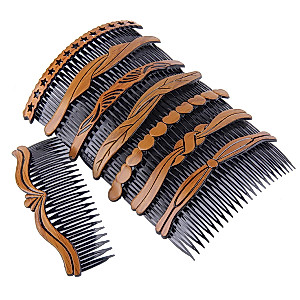 8Pcs Plastic Wood Grain Hollow Hair Side Combs Retro Hair Comb Pin Clips Headdress with Teeth for Lady Women Girls Hair Styling Accessories[comb size (L*W): 13.5x4.8cm/5.3x1.78inch ]