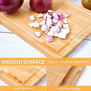 Bamboo Cutting Board Set with Juice Groove (3 Pieces), Wooden Cutting Boards with Hole for Kitchen, Chopping Boards with Bamboo Utensils for Meat, Vegetables, Cheese and Fruits