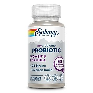 SOLARAY Mycrobiome Probiotic Women’s Formula, 24 Strains Plus Prebiotic Inulin, Specially Formulated for Women, Digestion, Mood & Urinary Tract Support, 50 Billion CFU, 30 Servings, 30 VegCaps