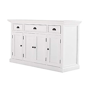 NovaSolo Halifax Mahogany Wood Buffet with 4 Doors 3 Drawers in White