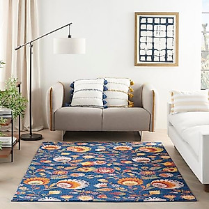 Nourison Allur Floral Navy Multicolor 5'3" x 7'3" Area -Rug, Easy -Cleaning, Non Shedding, Bed Room, Living Room, Dining Room, Kitchen (5x7)