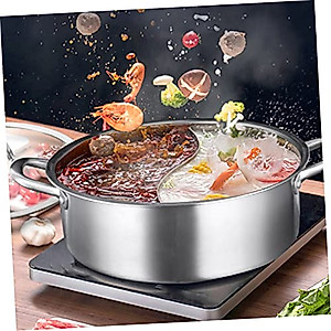 XENITE 1pc Stainless Steel Mandarin Duck Pot Korean Pots for Cooking Induction Stock Pot Stainless Steel Stock Pot Divided Cooking Pot Cheese Fondue Pot Shabu Hot Pot Cookware Ramen Pan Wok (Color :
