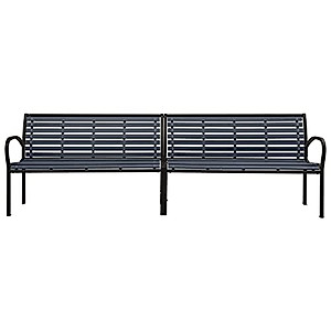 vidaXL Twin Patio Bench Garden Outdoor Lawn Yard Terrace Balcony Backyard Bench Seat Seating Sitting Chair Furniture Steel and WPC Black