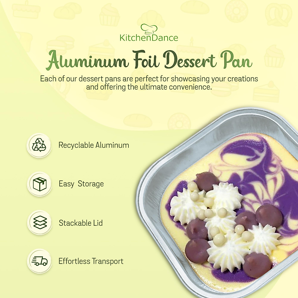 KitchenDance 4 Inch Baking Pan with Snap-On Lid - 8 oz. Square Colored Aluminum Pan - Oven, Freezer, Microwave Safe - Ideal for Catering, Restaurants, Bakeries, Home Kitchens - A6 (500, Gold)