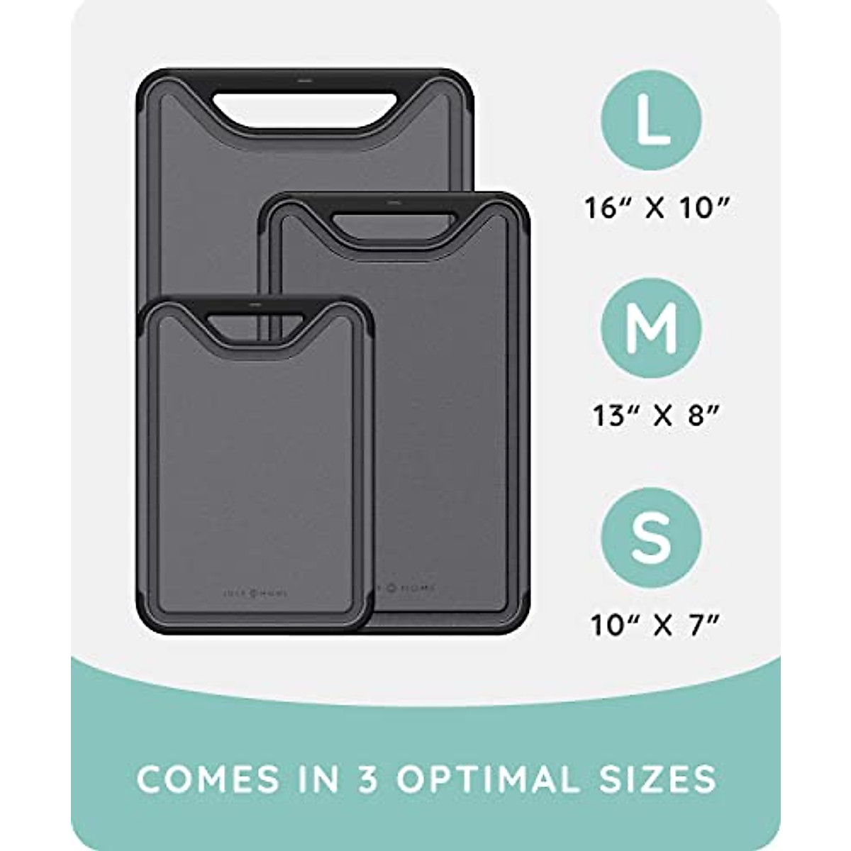 Cutting Boards for Kitchen - Plastic Cutting Board Set of 3, Dishwasher Safe Cutting Boards with Juice Grooves, Thick Chopping Boards for Meat, Veggies, Fruits, Easy Grip Handle, Non-Slip (Black/Gray)
