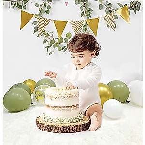 Green and Gold Confetti Balloons,50 Pack 12 Inch Sage Green Gold Party Balloons for Birthday Baby Shower Wedding Graduation Party Decoration with 5ft Gold Triangle Banner