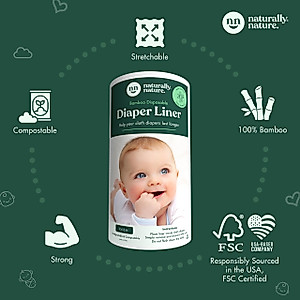 Naturally Nature Disposable Cloth Diaper Liners, Unscented, Fragrance-Free, Chlorine Free Diaper Inserts - 400 Count - (4 Rolls, 100 Sheets per Roll)