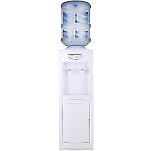 Top Loading Water Cooler Dispenser, Hot & Cold Water Cooler Dispenser with Child Safety Lock & Storage Cabinet for Homes, Kitchens, Offices, Dorms Use, Holds 3 or 5 Gallon Bottles, White