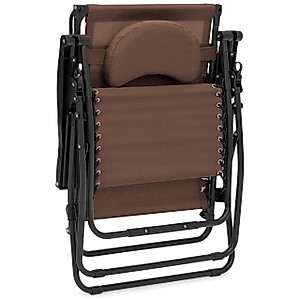 Best Choice Products Oversized Steel Mesh Zero Gravity Reclining Lounge Patio Chair w/Folding Canopy Shade and Cup Holder, Brown