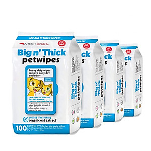 Petkin Pet Wipes for Dogs and Cats, 400 Wipes - Large Pet Wipes for Dogs and Cats - Cleans Ears, Face, Butt, Body and Eye Area - Convenient, Ideal for Home or Travel - 4 Packs of 100 Wipes