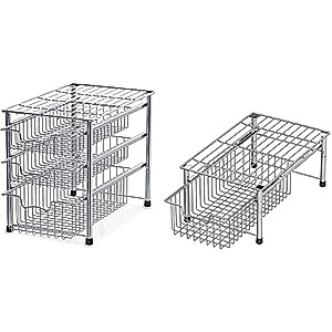 Simple Houseware Stackable 3 Tier Sliding Basket + Single Tier Basket, Chrome