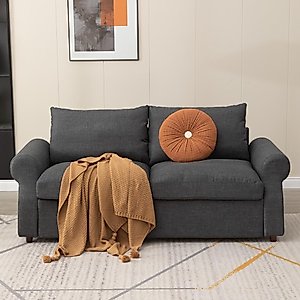 Panana 2 or 3 Seater Sofa, Comfy Fabric Seette Couch with Deep Seats and Under Storage, Couch for Living Room Apartment Lounge (Dark Gray Linen Fabric, 3 Seater)