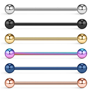 Ruifan 6PCS 14 Gauge Industrial Barbell Cartilage Earring Body Piercing Jewelry 1 3/8 Inch(35mm) With Balls