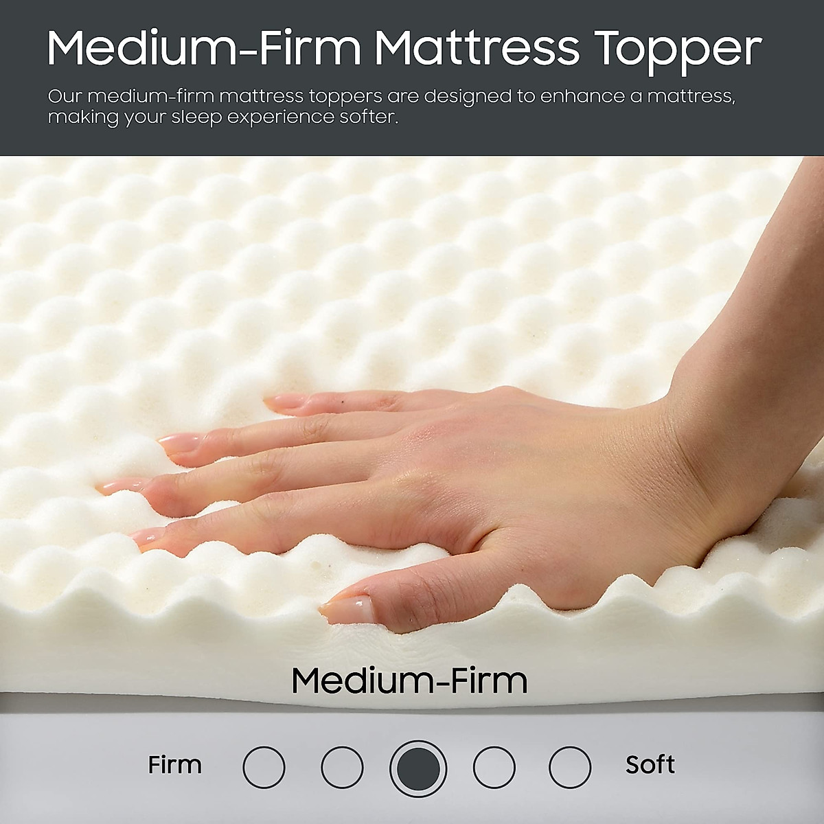 Nutan, 1-Inch Convoluted High Density Foam Mattress Topper, CertiPUR-US Certified for Superior Comfort and Support, Queen, White