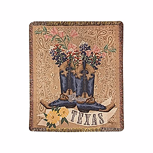 CC Home Furnishings Brown and Blue Texas Bluebonnet Throw Blanket with Fringe Border 60" X 50"