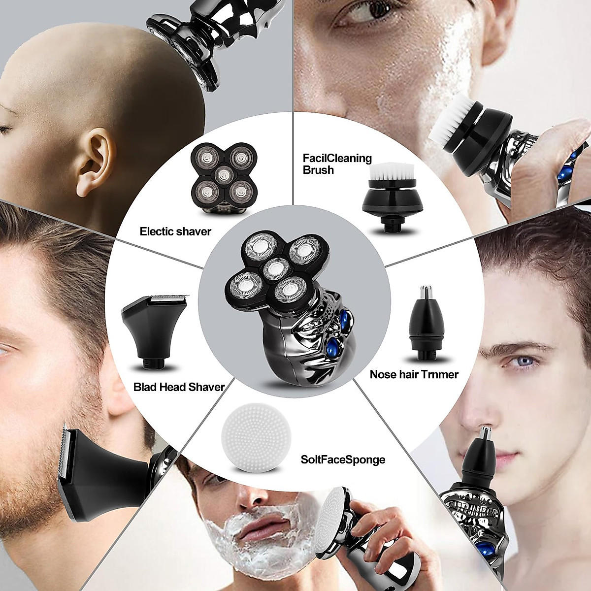 Largner Head Shavers for Bald Men - Head Shaver,Head Shavers for Men,Rechargeable Shavers for Men,Electric Head Shaver,Waterproof Head Shaver with Grooming Kit