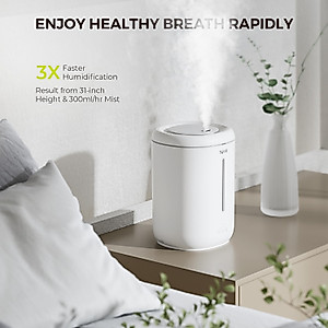 Syvio Humidifiers for Bedroom Large Room, Easy to Clean Humidifier Ultrasonic & Essential Oil Diffuser, Room Humidifier for Bedroom Baby Plant Cool Mist, Top Fill, Quiet, 360° Nozzle, Auto Off, 2.8L