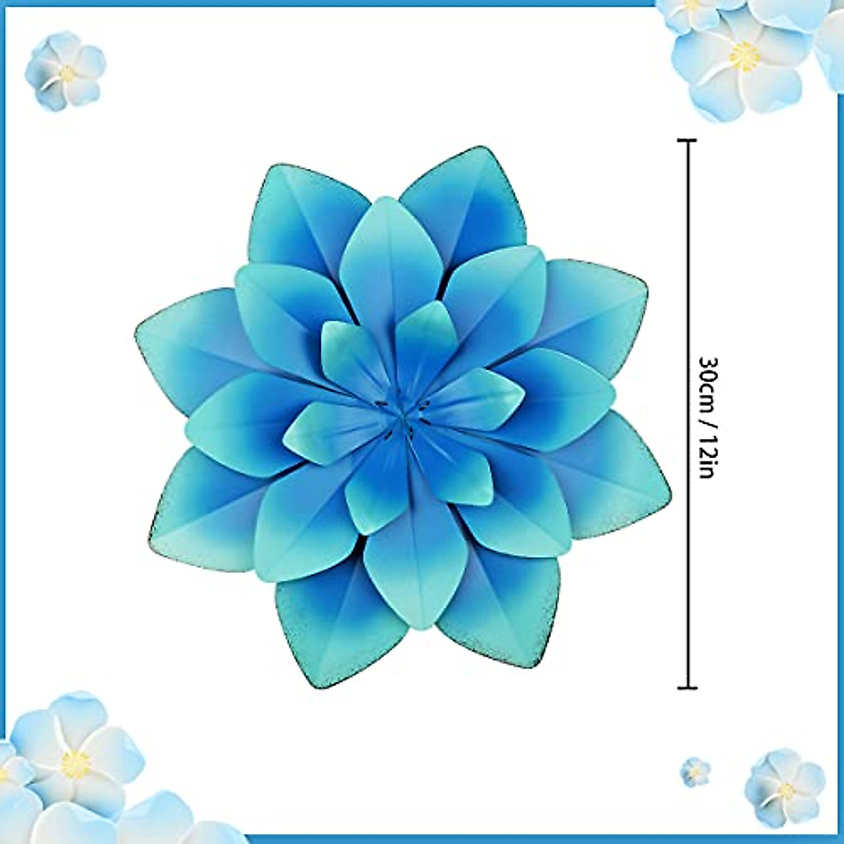 YIYA 13" Metal Flower Wall Decor Multiple Layer Flower Wall Art Wall Art Decorations Hanging for Balcony Patio Porch Bedroom Living Room Garden (Sky Blue)