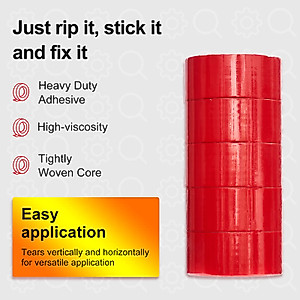 Clickslock 5 Pack Heavy Duty Duct Tape, 1.88 inch x 25 Yards Red Duct Tape, Flexible, No Residue and Waterproof, All-Weather and Tear by Hand