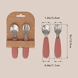 nouka Toddler Cutlery Set | 100% Food-Grade Silicone & Stainless Steel | Comes With A Soft & Comfortable Grip | Safe With Smooth Edge Design | Dishwasher Friendly | Lily Blue