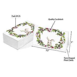 Table Place Card, Easter Tent Style Cards, Pack of 25 Half-Fold Reception Place Card, Cute Easter Egg Bunny, Easter Table Decor for Spring Wedding, Baby Shower, Dinner Party(F21)