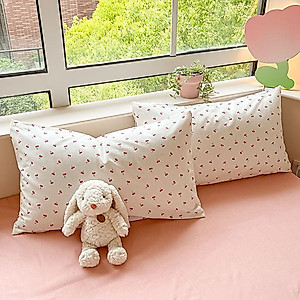 LIWHENHAO Cherry Duvet Cover Set Queen 100% Cotton Bedding Cartoon Red Cherries on White 1 Kawaii Cute Fruit Comforter Cover Full Zipper Closure 2 Pillowcases for Kids Girls Boys Woman