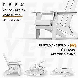 YEFU Modern Folding Adirondack Chair Set of 2 Plastic (White),1s Expand/Store Upgrade Unlocked Weather-Resistant, Poly Lumber Outdoor Chairs Stacked, Widely Used in Outside Patio, Lawn, Deck,Garden