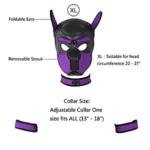 XL Neoprene Pup Hood,Pup Hood,Puppy Mask Adult,Pup Play Mask for Men Women,Neoprene Dog Mask with Collar&Armband (Purple, XL)