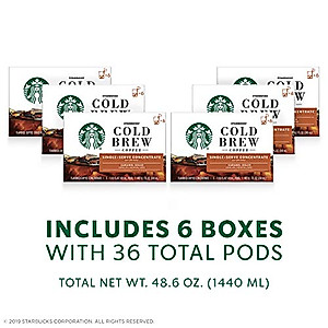 Starbucks Cold Brew Coffee Caramel Dolce Flavored Single-Serve Coffee Concentrate Pods 6 Count (Pack of 6)