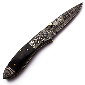 WolfKlinge Handmade Damascus Steel Pocket,FoldingKnife Bowie for Hunting,Survival,Camping,Bushcraft and Fishing -Fixed Blade Dagger with Folding Full Tang-Micarta Handle with Cowhide-Leather Sheath-DCX 21 -96